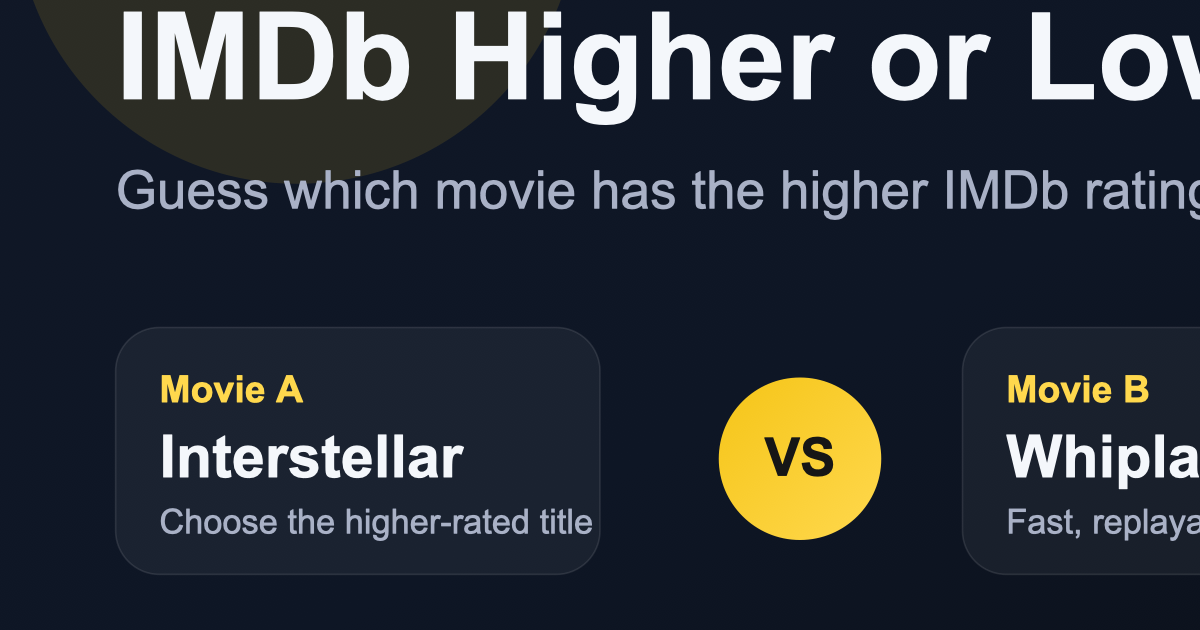 Movie Hi-Lo — Guess the Higher-Rated Movie | Free Browser Game